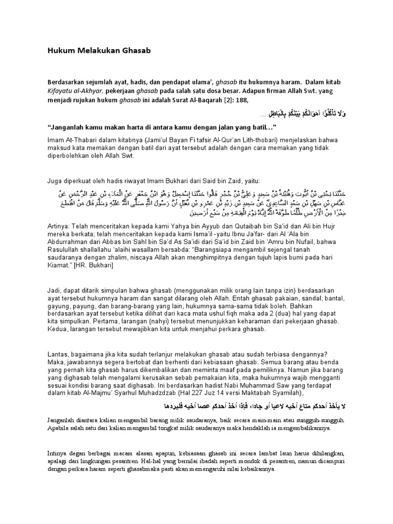 Hukum Melakukan Ghasab | PDF