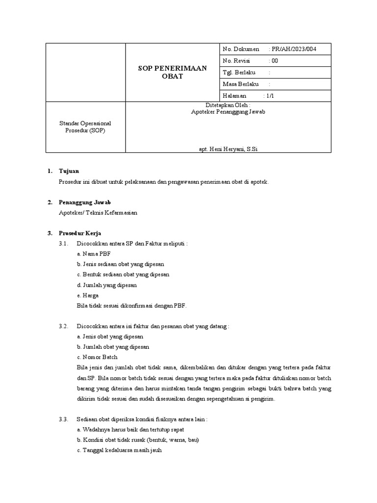 SOP Penerimaan Obat | PDF