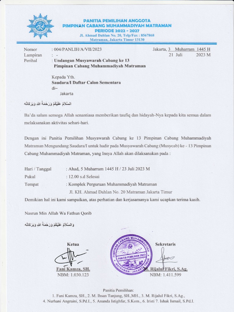 Surat Undangan MUSCAB | PDF