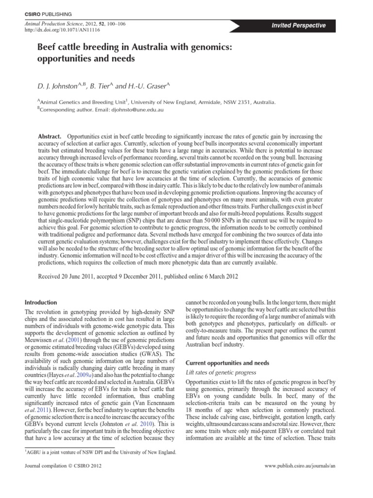 Beef Cattle Breeding In Australia With Genomics Pdf