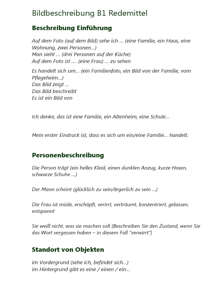 Bildbeschreibung B1 Redemittel | PDF