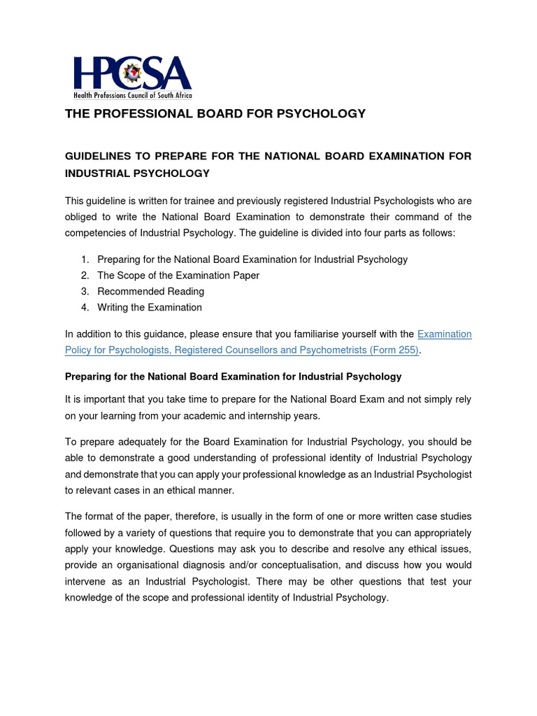 PSBExam Guidelines Industrial Psychology May2020 ...