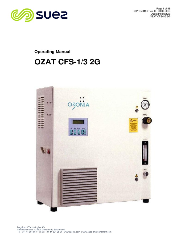 HSP 107049 - Rev H - Operating Manual CFS-1-3 2G Text | PDF | Ozone ...