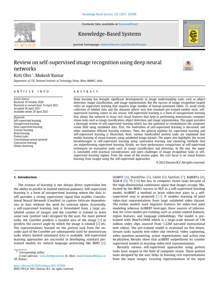 Review On Self-Supervised Image Recognition Using Deep Neural | PDF