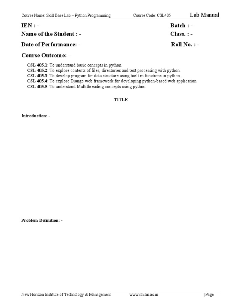 Skill Lab- Python Course Project Report Format | PDF