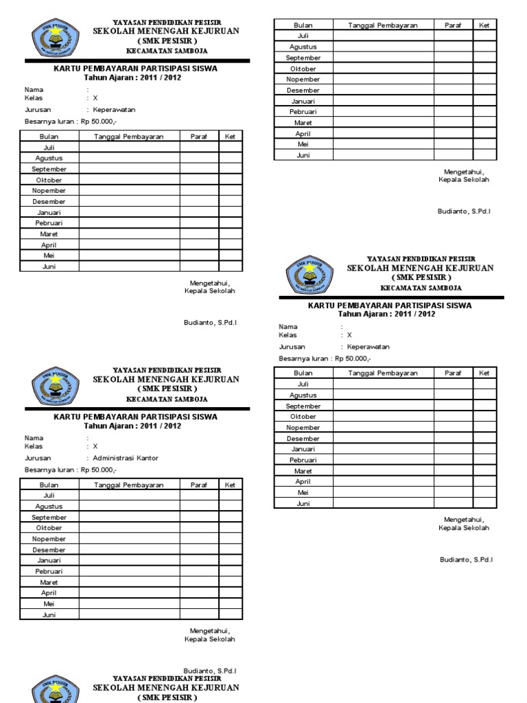 Format Kartu Pembayaran Spp – Beinyu.com