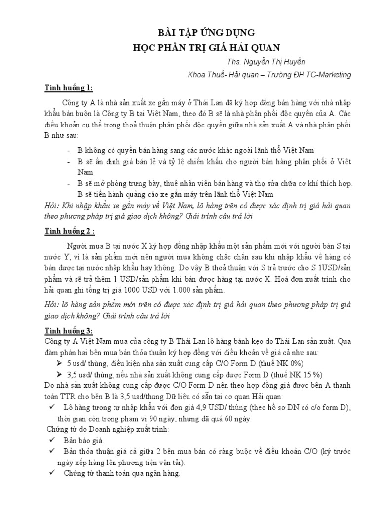 BÀI TẬP ỨNG DỤNG TGHQ | PDF