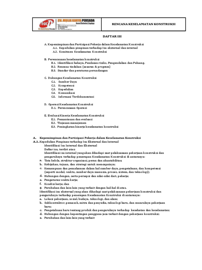 Rencana Keselamatan Konstruksi Daftar Is | PDF