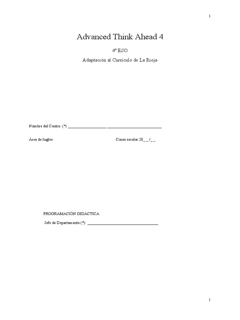 Programación Didáctica Advanced Think Ahead 4 | PDF | Matemáticas ...