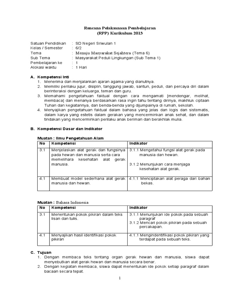 Tema 6. Sub Tema 1. Pembelajaran 1 | PDF