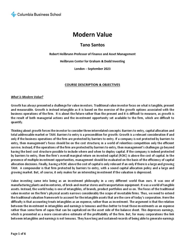 Modern Value London 2023 Syllabus | PDF | Value Investing | Investing