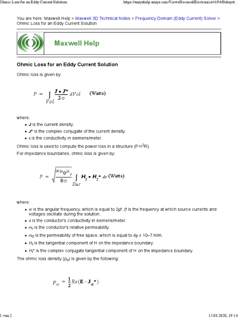Ohmic Loss For An Eddy Current Solution | PDF