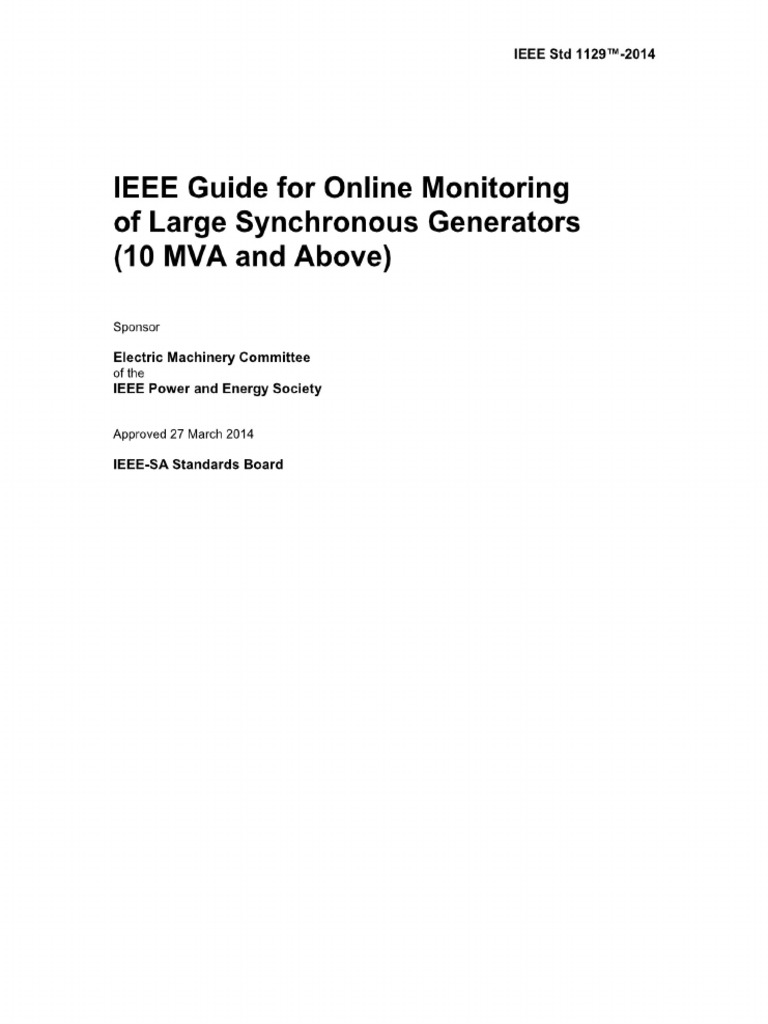 IEEE 1129-2014 IEEE Guide For Online Monitoring of Large Synchronous Generators (10MVA and Above ...
