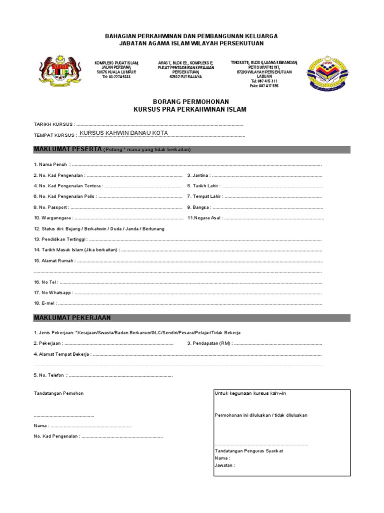 Borang Kursus Pra Perkahwinan | PDF