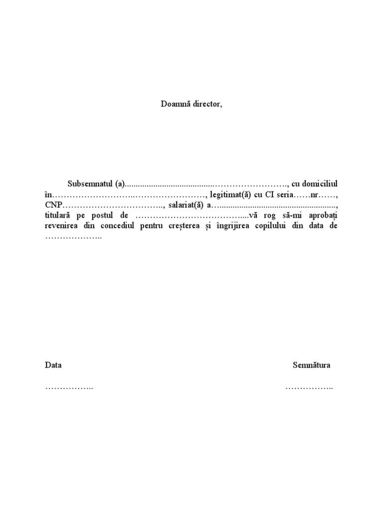 Model Cerere Revenire Din Concediu Crestere Copil | PDF