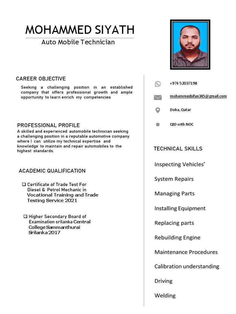 Siyath Atuomobile Cv (1) (1) | PDF