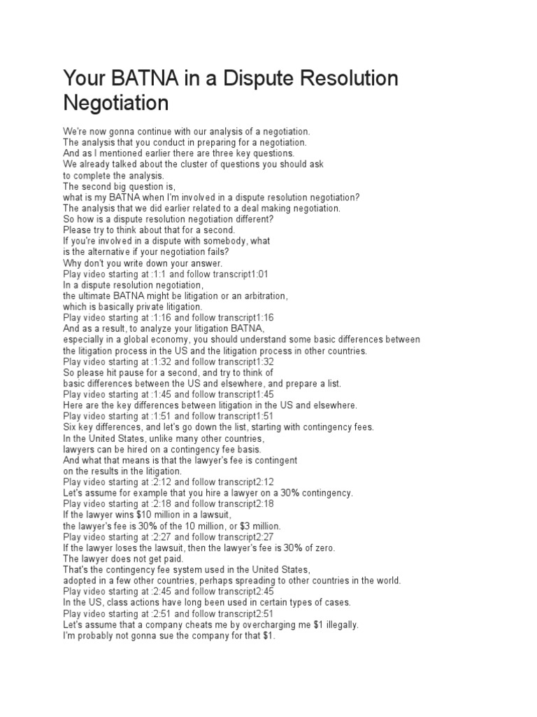 Understanding BATNA in Dispute Resolution | PDF