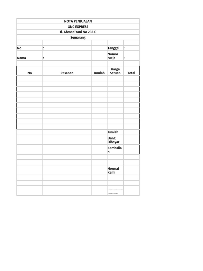 Nota Kosong Kledo Excel | PDF