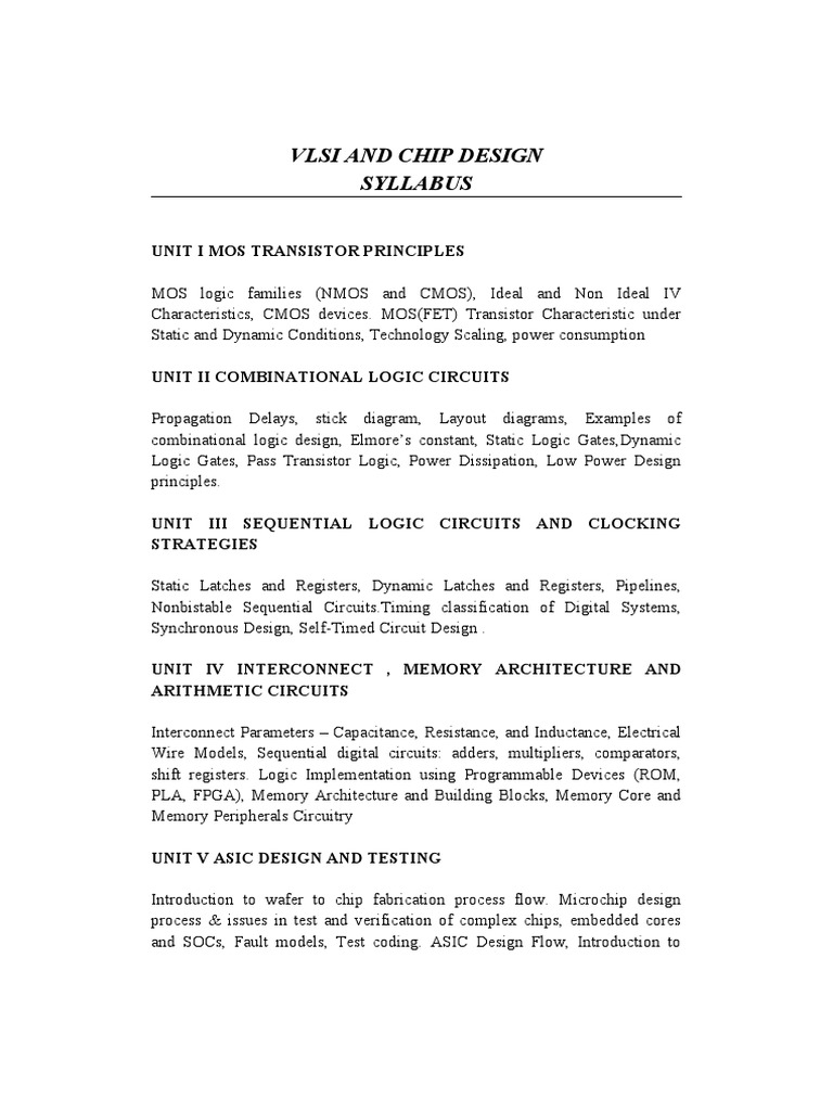 Syllabus - Vlsi and Chip Design | PDF