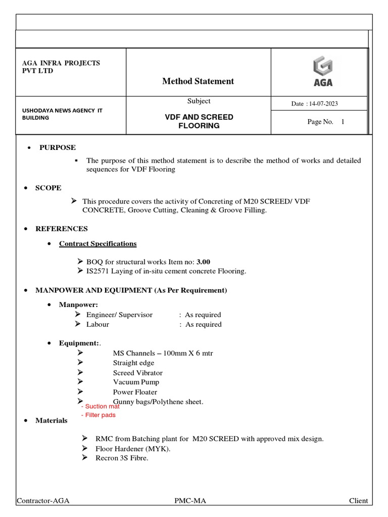 VDF and Screed Flooring Method Statement | PDF