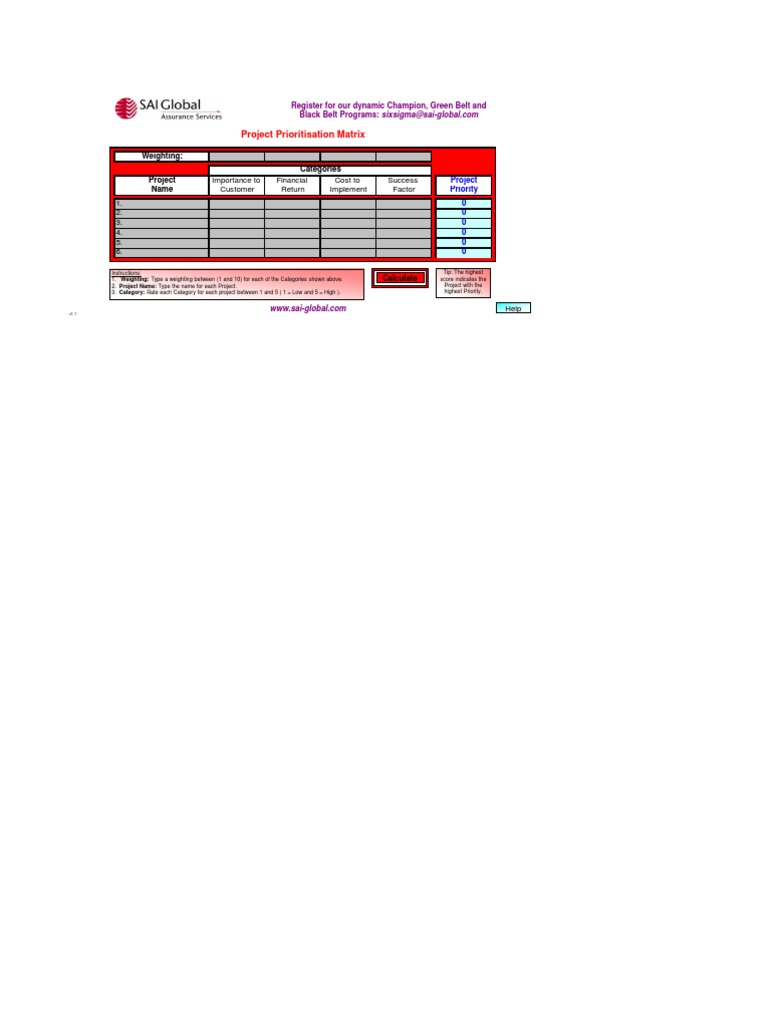 Project Prioritization Matrix Calculator | PDF | Six Sigma | Risk ...