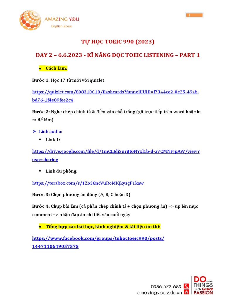 Tự học TOEIC 2023 - Day 2 - TOEIC Listening Part 1 (6.6) | PDF | Science & Mathematics ...
