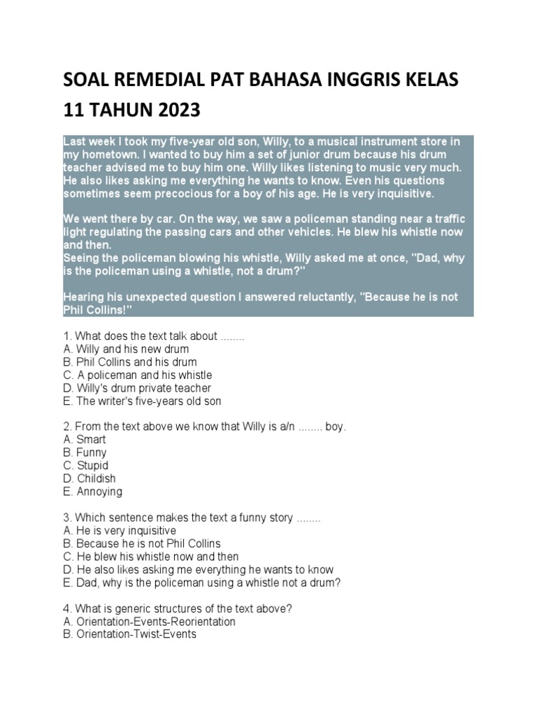 Soal Remedial Pat Bahasa Inggris Kelas 11 7 Juni 2023 | PDF | Roasting | Food And Drink