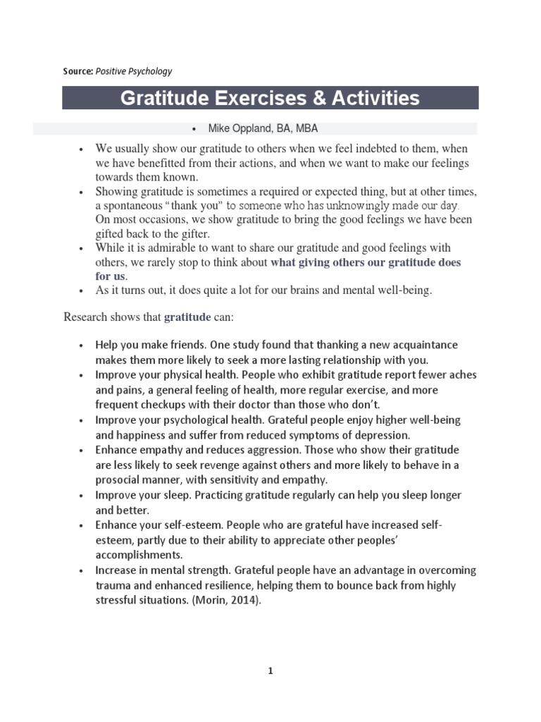 Gratitude Exercises for Adults | PDF | Self-Improvement | Lifestyle