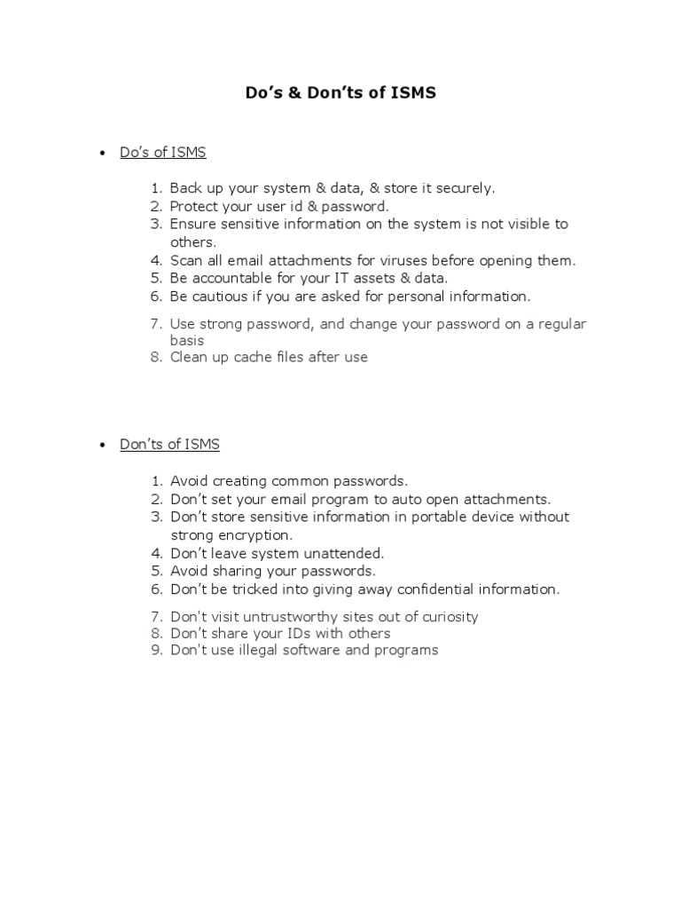 Do's & Dont's ISMS | PDF | Computers