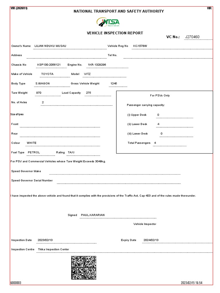 PSV Vehicle Inspection Compliance Report | PDF | Vehicles | Wheeled ...