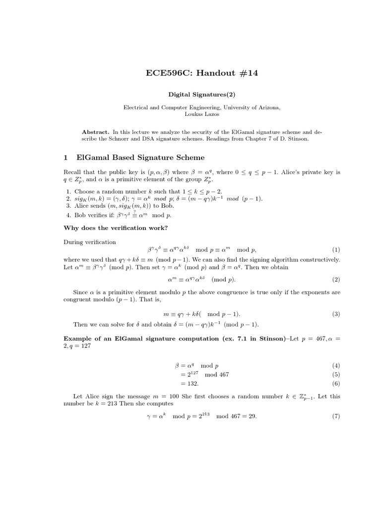 Lecture 14 | PDF | Public Key Cryptography | Cryptography Lecture 14 | PDF | Public Key Cryptography | Cryptography