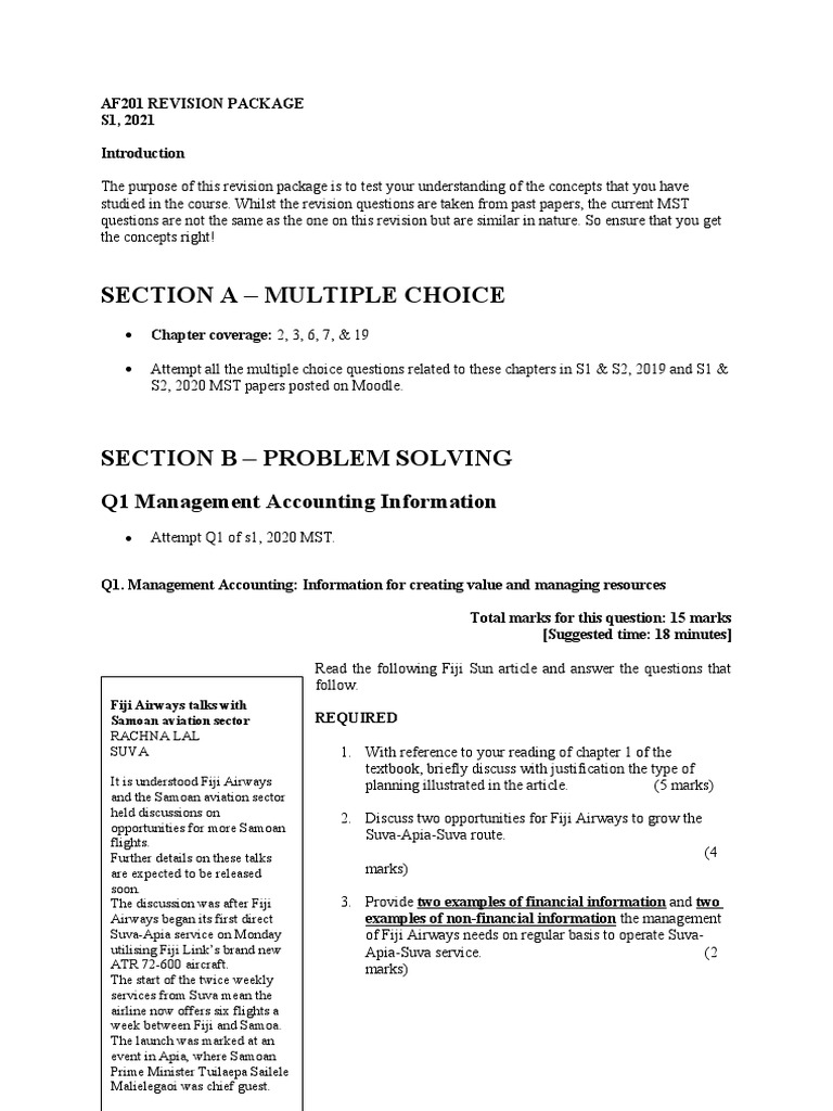 Af201 Revision Package s1, 2021 | PDF | Cost | Business