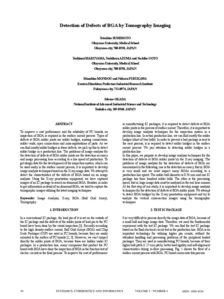 Detection Of Defects Of Bga By Tomography Imaging Pdf Computer Engineering Electrical