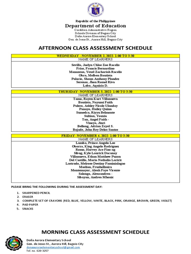 Assessment Schedule | PDF