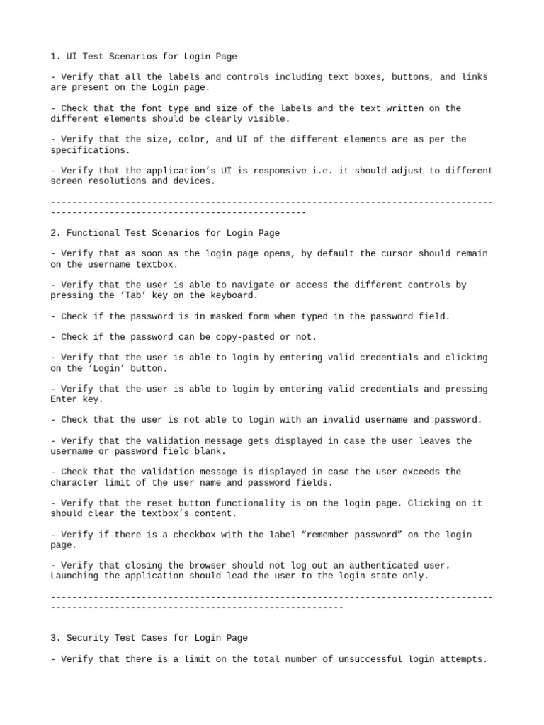 Test Scenarios for Login Page | PDF