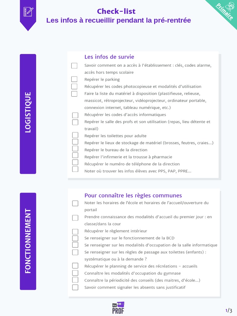 Check-list de pré-rentrée scolaire | PDF | Pédagogie | Informatique