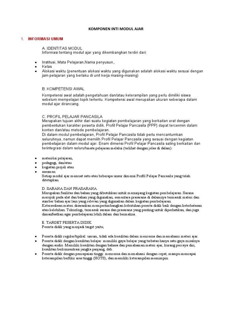 Komponen Inti Modul Ajar | PDF