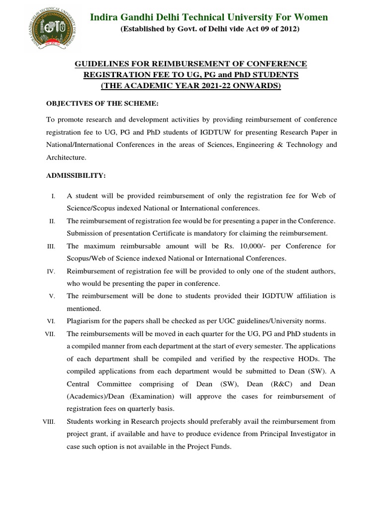 Guidelines For Reimbursement Conference Registration Fee-2022 | PDF