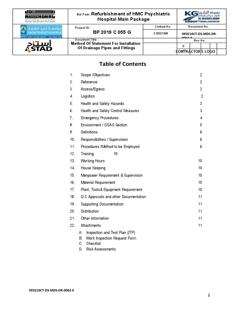 Drainage Pipe Installation Method Statement | PDF | Pipe (Fluid Conveyance)