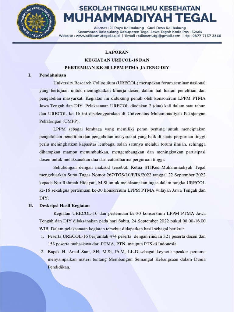 Laporan Kegiatan Urecol-16 | PDF