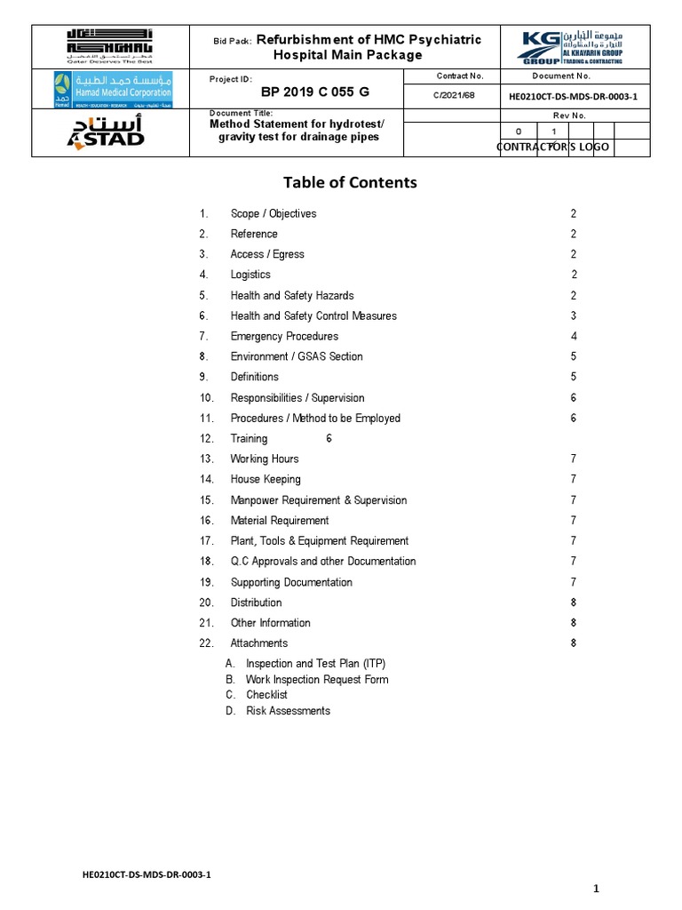 Hydrotest Gravity Test For Drainage Pipes | PDF
