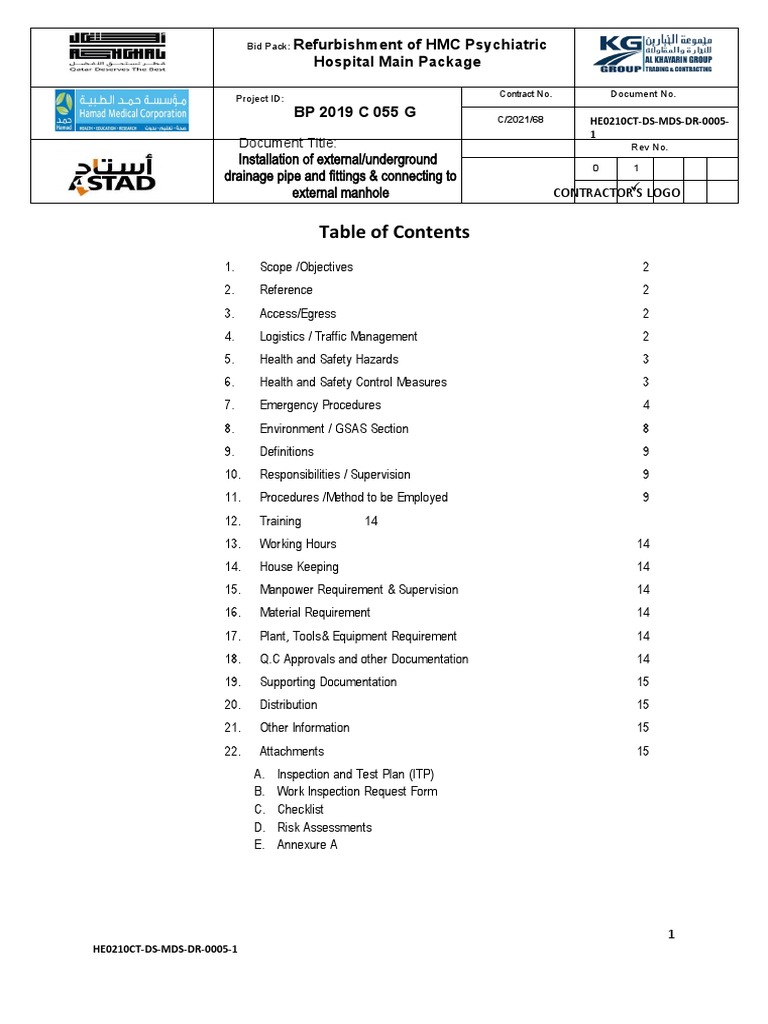MOS For Installation of Externalunderground Drainage Pipe and Fittings ...