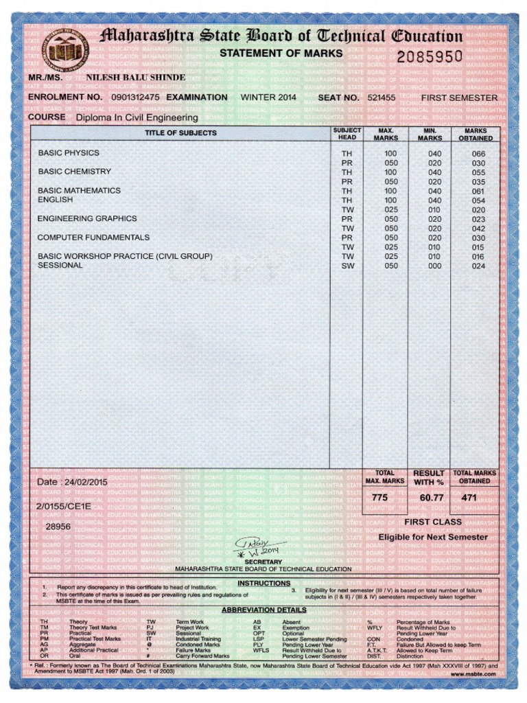 Nilesh - Diploma - Certificate & Marksheet-2 | PDF