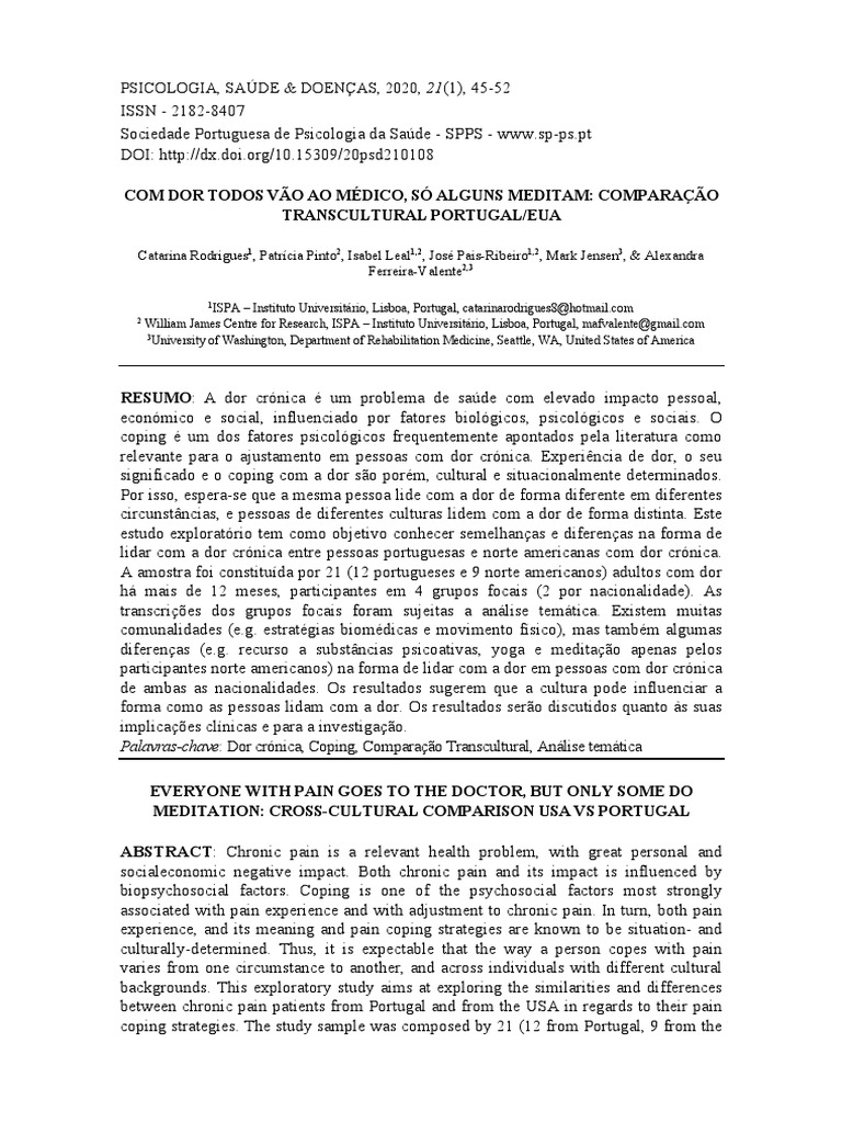 Rodrigues Et Al 2020 - Psic Saude & Doencas | PDF