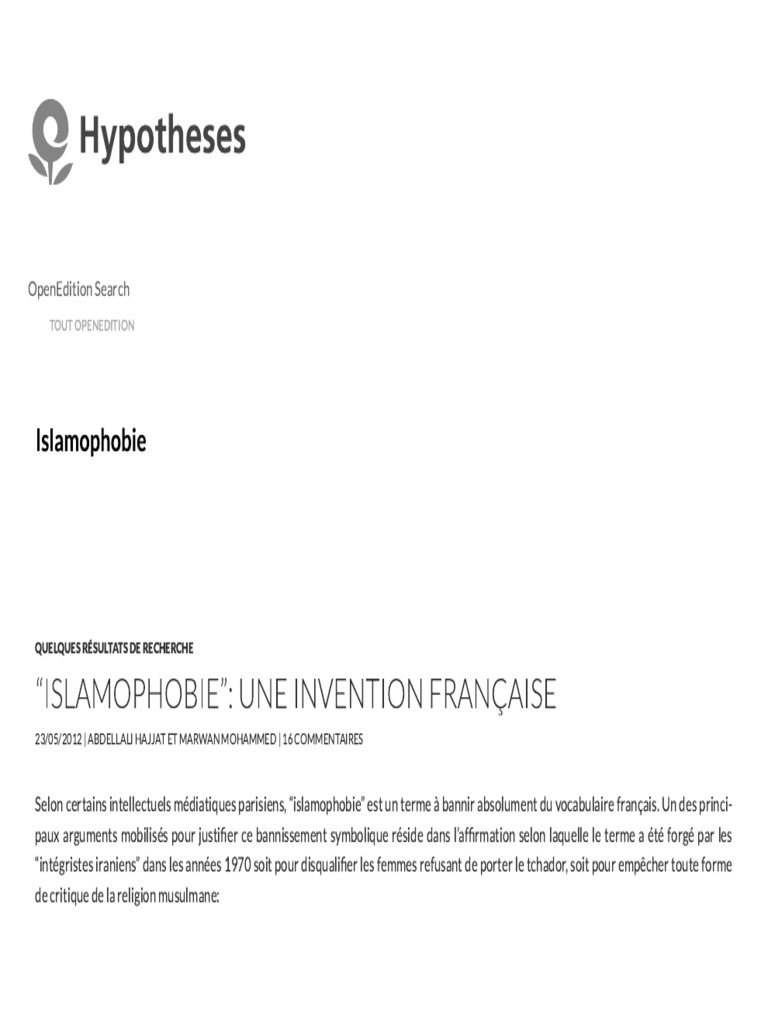 "Islamophobie" - Une Invention Française - Islamophobie | PDF