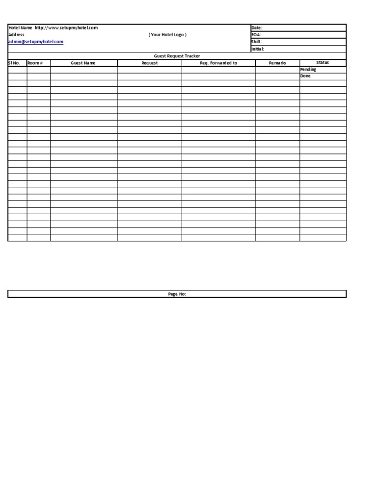 Hotel Guest Request Tracker Template | PDF