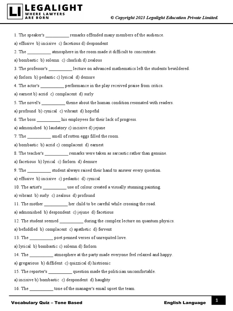 Vocabulary Quiz Tone Based | PDF | Courage | Psychology