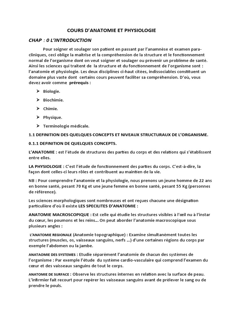 Cours D'anatomie Et Physiologie | PDF