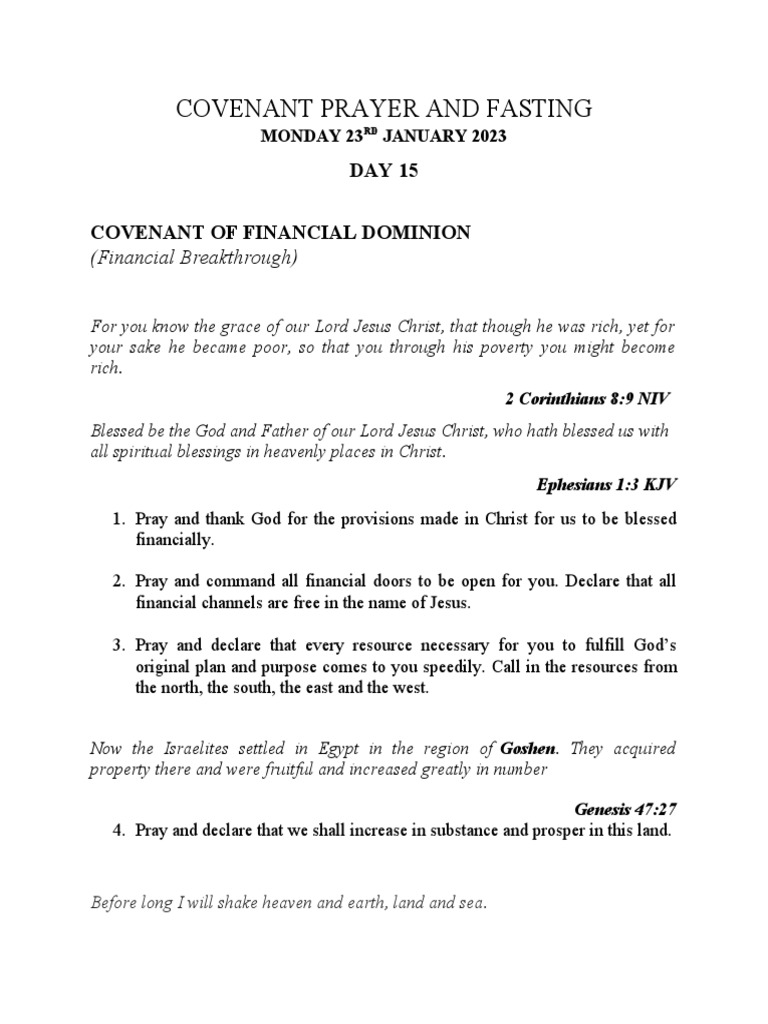 Covenant Prayer for Financial Breakthrough | PDF | Prayer | Jesus