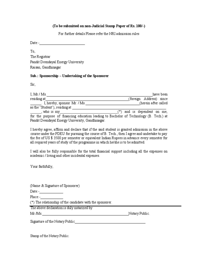 NRI Sponsorship Affidavit Template | PDF